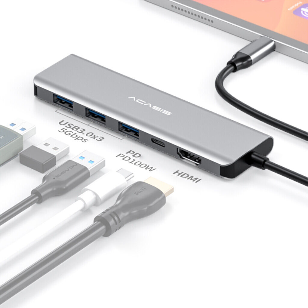 Acasis Docking Station 5 in 1, 3x USB 3.0, 1x HMDI Up to 4k, 1x PD 100W ...